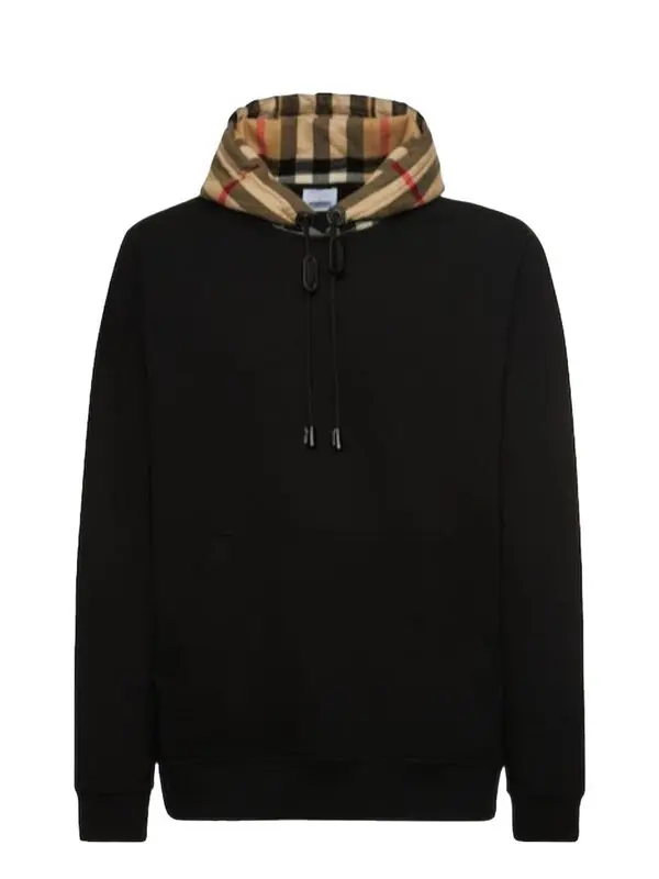 Burberry Checked Detail Hoodie - Black/birch Brown