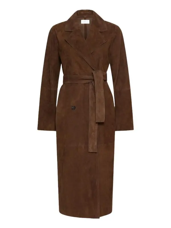 Marella Suede Belted Trench Coat - Brown
