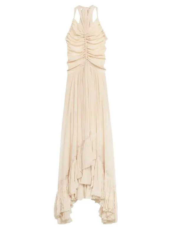Blumarine Long Georgette Halterneck Gown With Draped Detailing - Nude