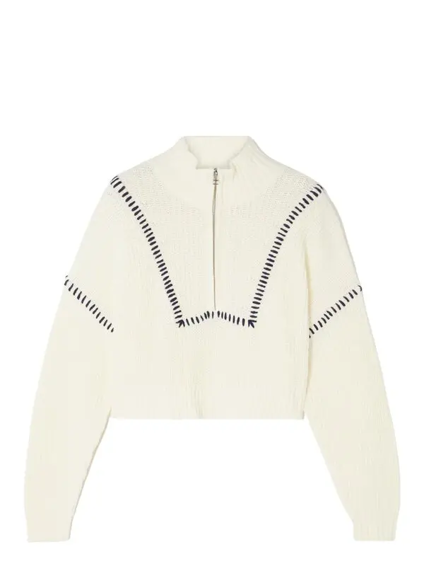 Staud Hampton Ribbed Cropped Sweater - Ivory