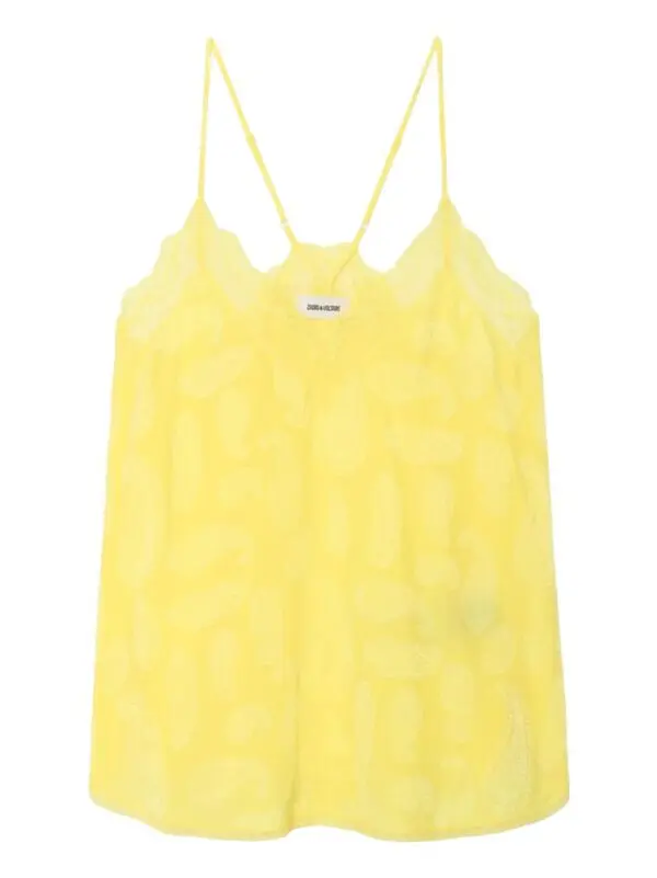 Zadig&Voltaire V-neck Spaghetti Strap Lace Trim Camisole - Banan