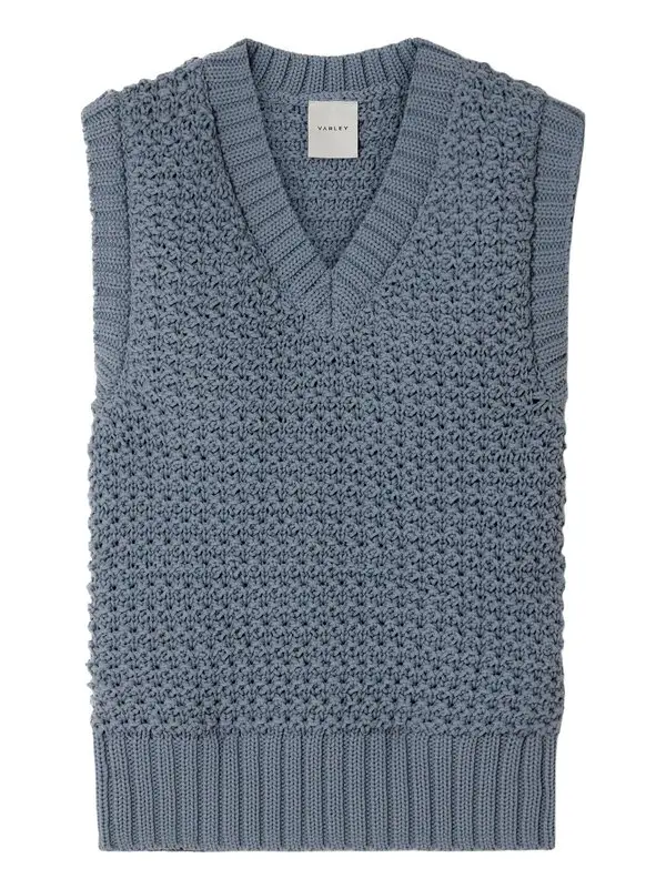 Varley Textured Knit V-neck Vest - Gray-blue