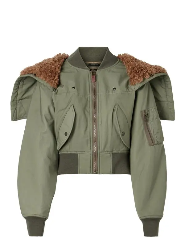 R13 Cropped Bomber Jacket With Fleece Trim - Green