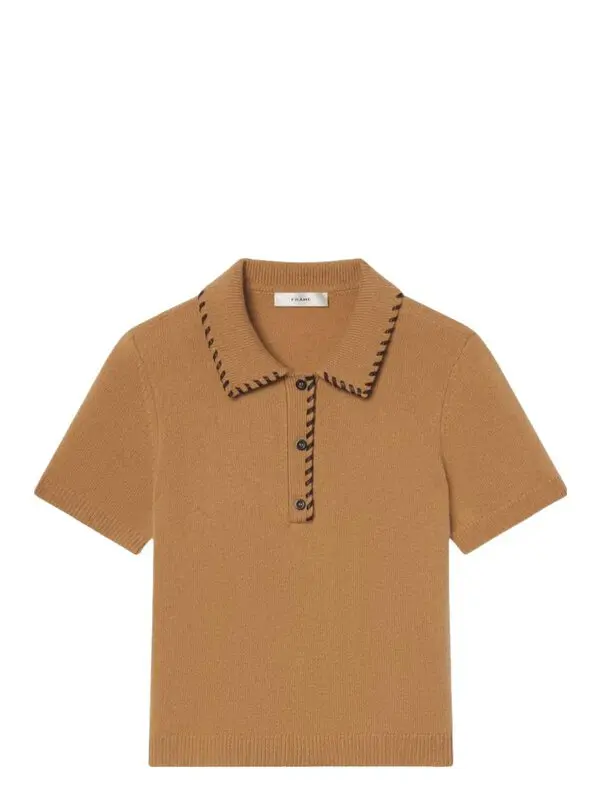 FRAME Leather Stitch Polo - Camel