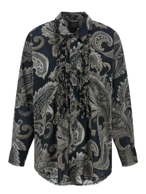 R13 Ruffled Paisley-print Shirt - Black