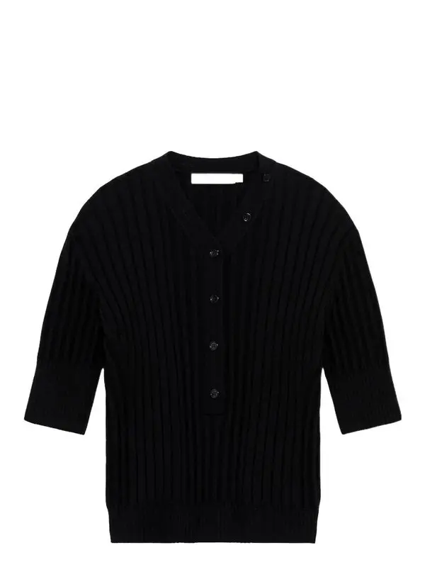 IRO PARIS Lunea Ribbed Knit 3/4 Sleeve Button Detail Sweater - Black