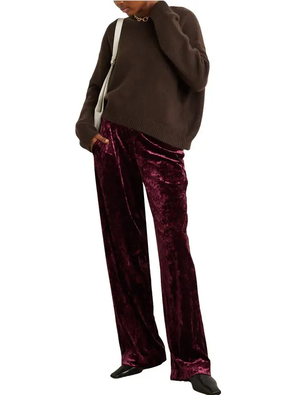 Tibi Crushed Stretch-velvet Straight-leg Pants - Black