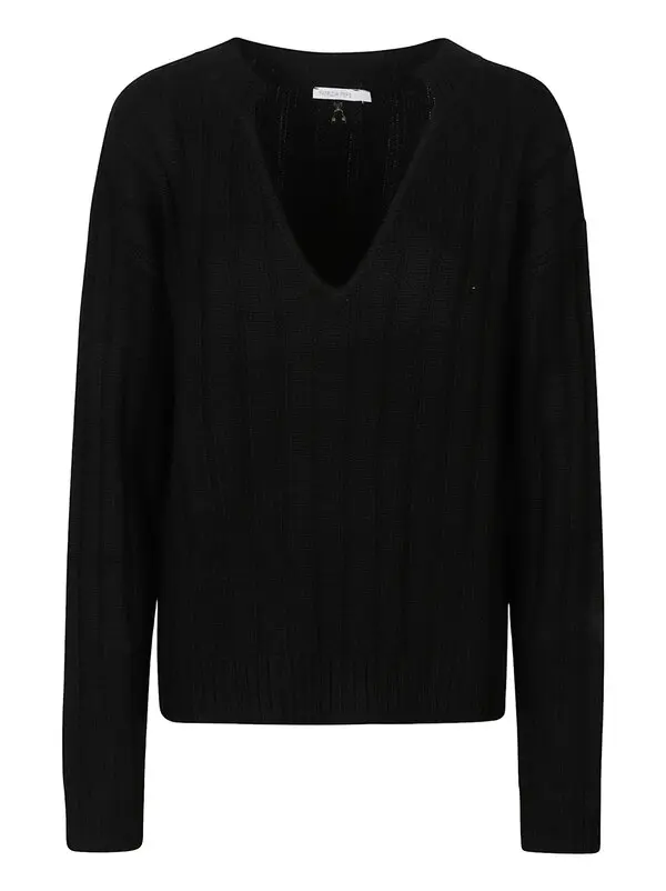 Patrizia Pepe V-neck Ribbed Cropped Sweater - Black