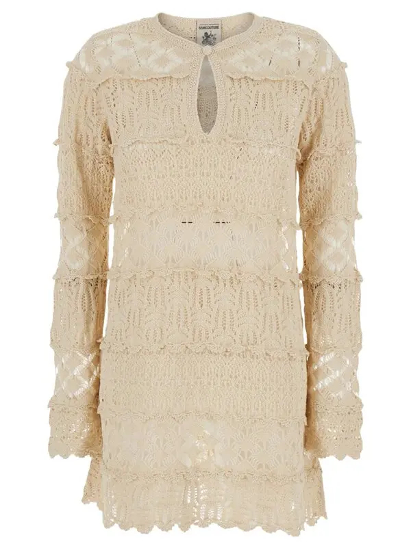 SEMICOUTURE Crochet Mini Dress - Nude