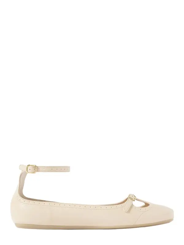 Chloé Leather Ballet Flats With Adjustable Buckles - Nude