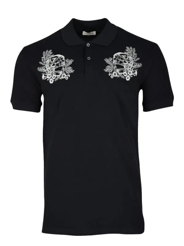 Alexander McQueen Skull Embroidered Polo Shirt - Black
