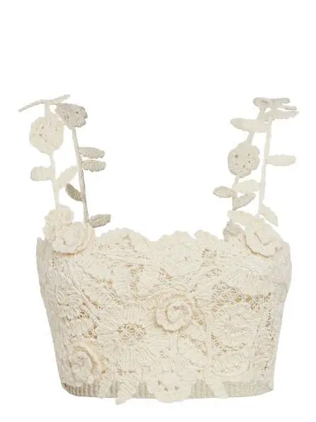Blumarine Rose Appliqué Knit Cropped Top - Nude
