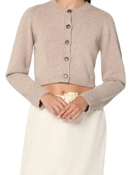 LOULOU STUDIO Round Neck Cropped Cardigan - Nude