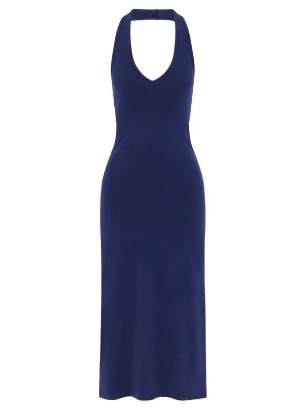 NILI LOTAN Knitted Backless Midi Dress With Halterneck - Blue