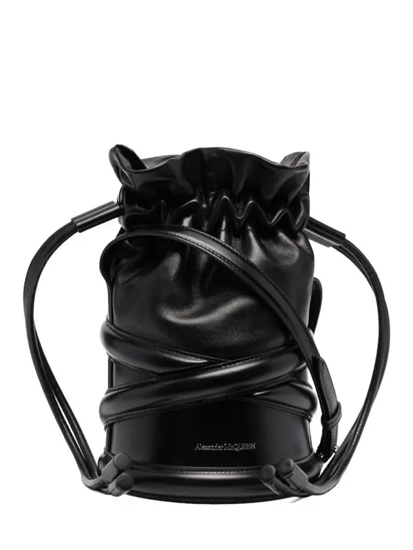 Alexander McQueen Logo Printed Drawstring Bucket Bag - Black