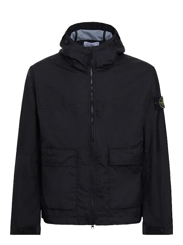 Stone Island Nylon Short Parka With Logo Patch - Black