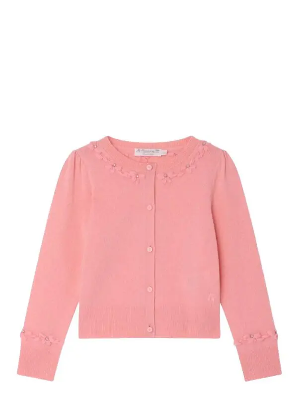 Bonpoint Liora Floral Crewneck Cardigan - Candy Pink