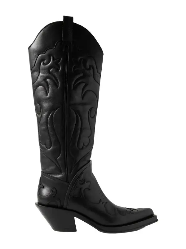Gabriela Hearst Capitana Embroidered Leather Knee-high Boots - Black