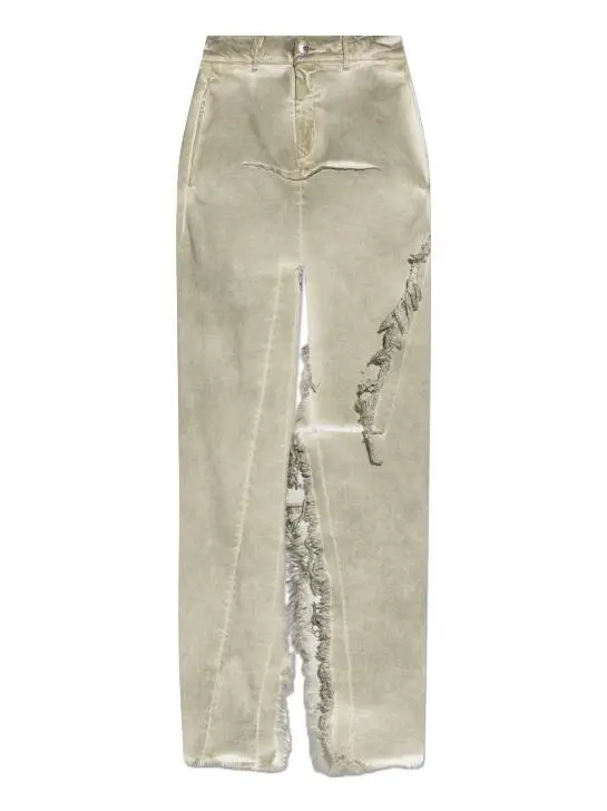 Rick Owens Frayed Split Midi Skirt - Nude