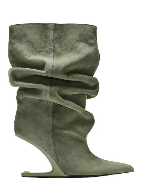 Balmain Pointed Toe Wedge Ankle Boots - Green