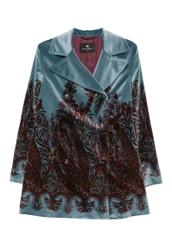 Etro Floral Print Velvet Double-breasted Jacket - Black