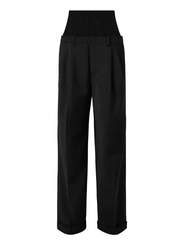 Tibi Mesh-trimmed Crepe Wide-leg Pants - Black