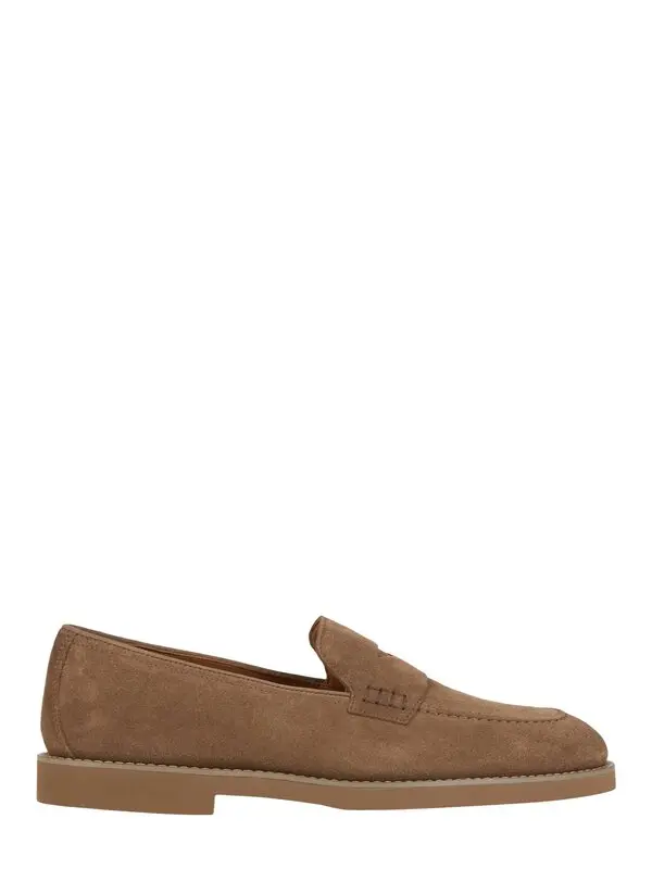 DOUCAL'S Suede Penny Loafers With Rubber Sole - Brown