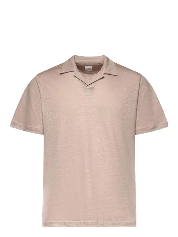 Eleventy Open Collar Linen Polo Shirt - Nude