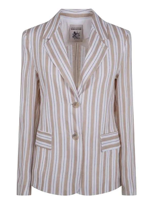 SEMICOUTURE Striped Blazer With Notched Lapel - Beige