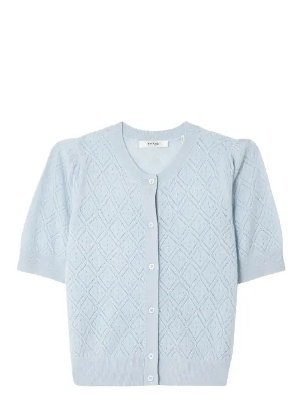 FRAME Delicate Pointelle-knit Cashmere Cardigan - Sky-blue