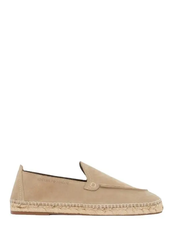 Emporio Armani Suede Logo Trim Espadrilles - Light Brown