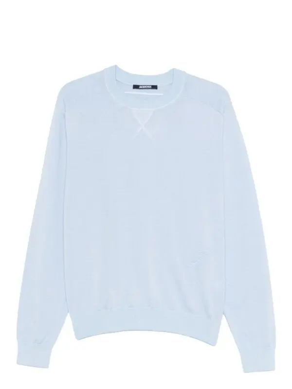 Jacquemus Logo Embroidered Round Neck Long Sleeve Top - Blue