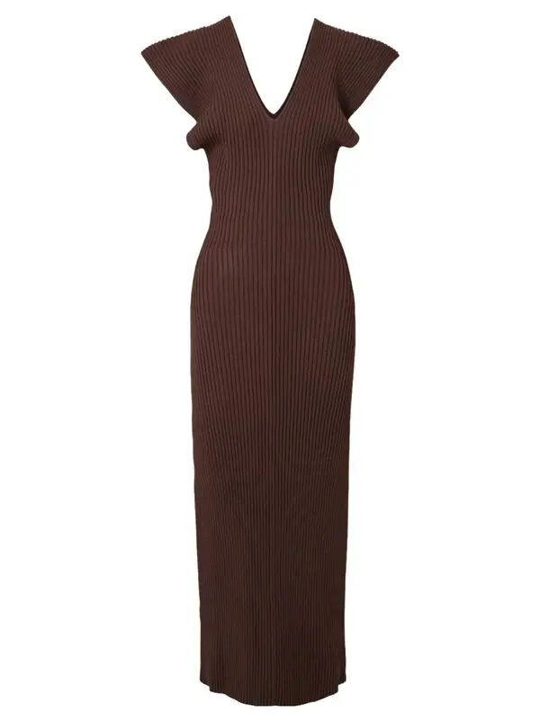 Altuzarra Ribbed Knit Deep V-neck Maxi Dress - Red