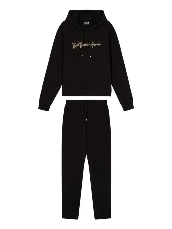 EA7 Long-sleeved Hooded Sweatshirt And Drawstring Pant Set - Black