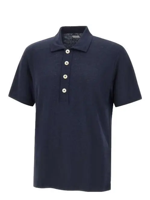 Eleventy Buttoned Knit Polo Shirt - Blue