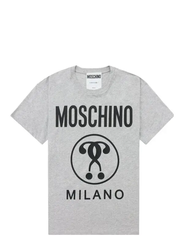 Moschino Double Question Mark Plain Knitted T-shirt - Gray