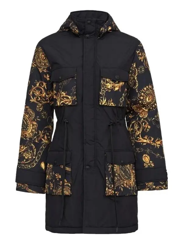 Versace Baroque Print Hooded Parka - Black