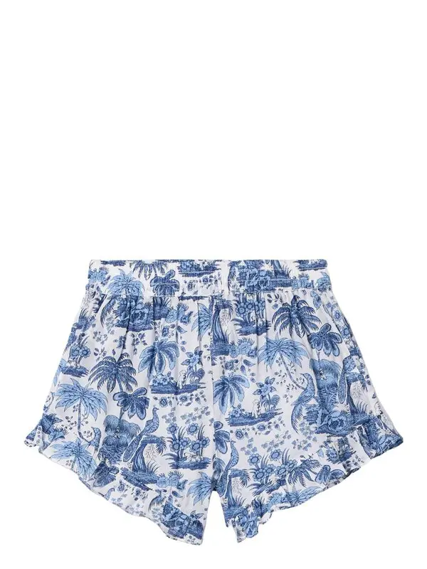 Staud Boyana Pleated Print Shorts - Blue