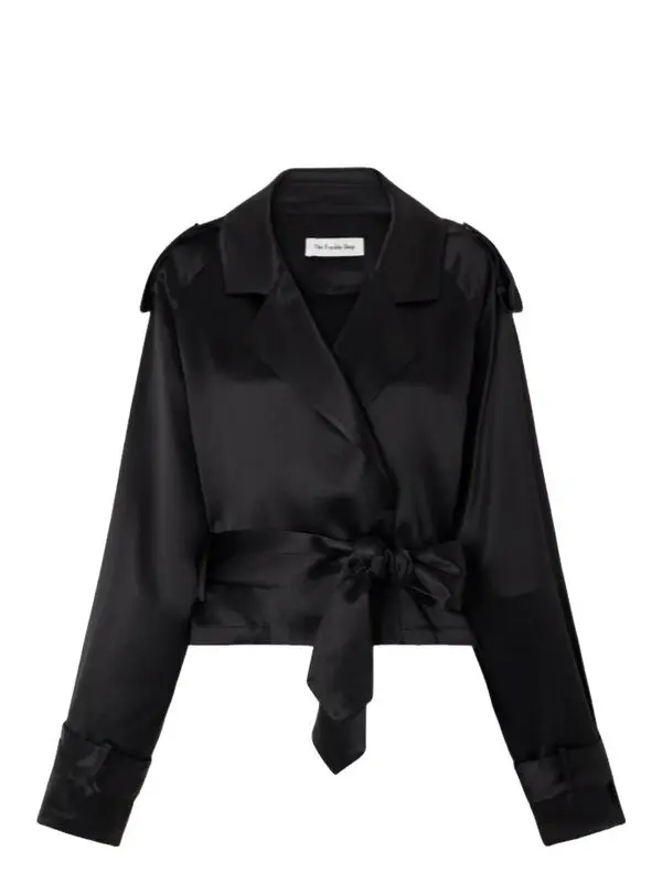 THE FRANKIE SHOP Simona Satin Belted Blouse - Black