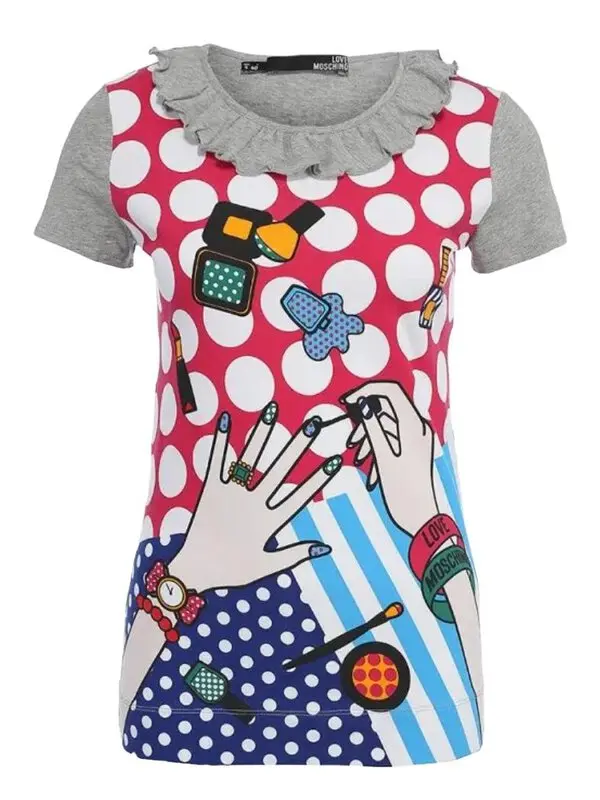 Moschino Printed T-shirt With Ruffle Neckline - Multicolor