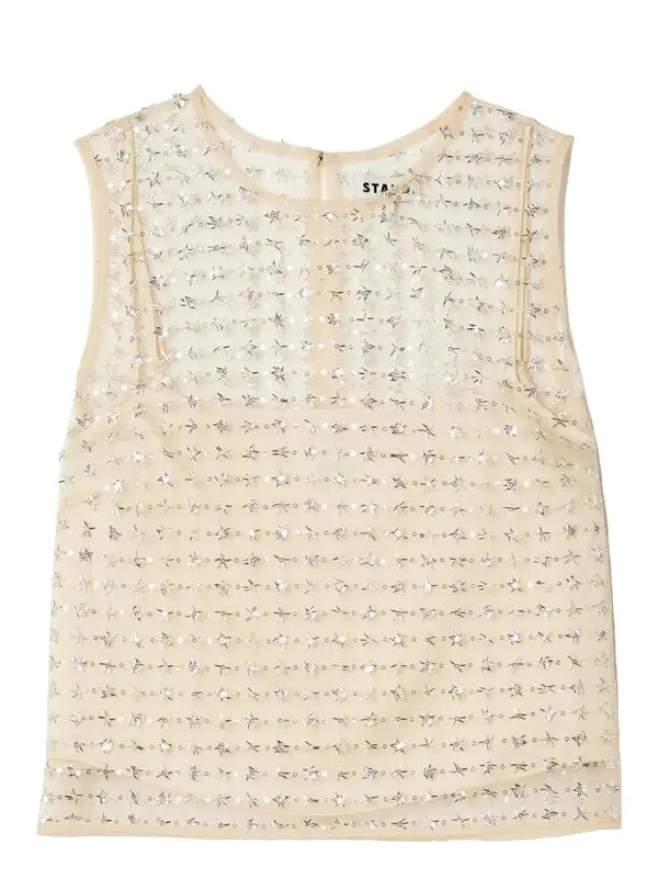 Staud Sequined Tulle Top - Cream
