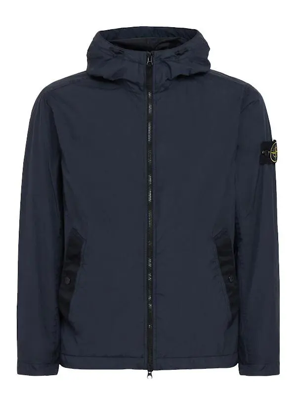 Stone Island Logo Patch Nylon Zip-up Hooded Jacket - Black