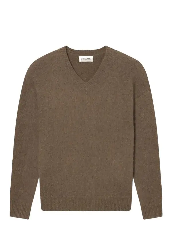 FRAME V-neck Sweater With Brushed Finish And Ribbed Trims - Green