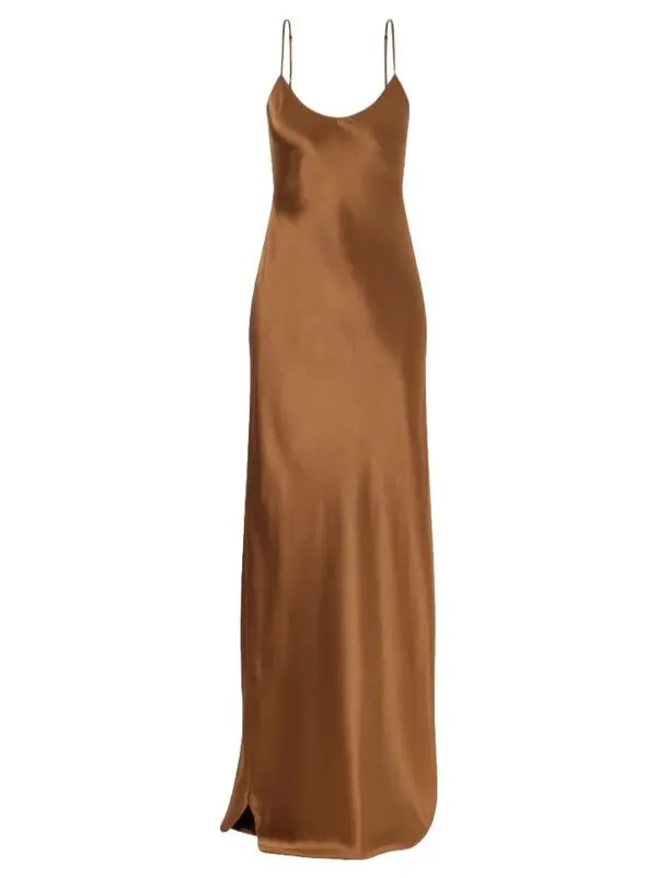 NILI LOTAN Cami Silk-satin Maxi Gown - Brown