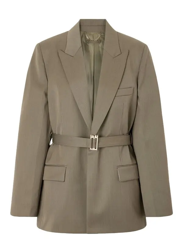Victoria Beckham Belted Wool-blend Twill Blazer - Gray