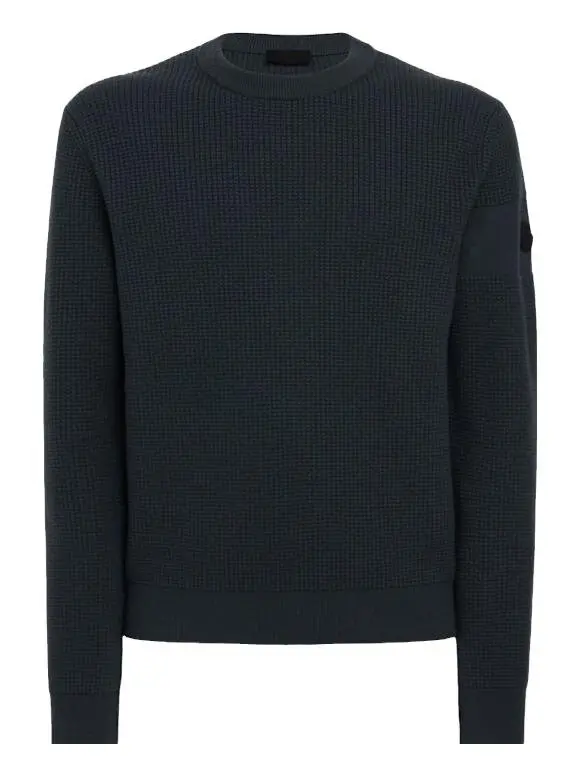 Moncler Virgin Wool Waffle Stitch Crew Neck Sweater - Black