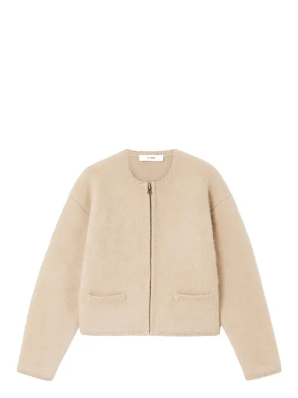 FRAME Brushed Crew Neck Cardigan - Nude