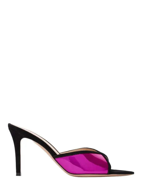 GIANVITO ROSSI Open-toe Stiletto Mules - Black/pattern/freesia