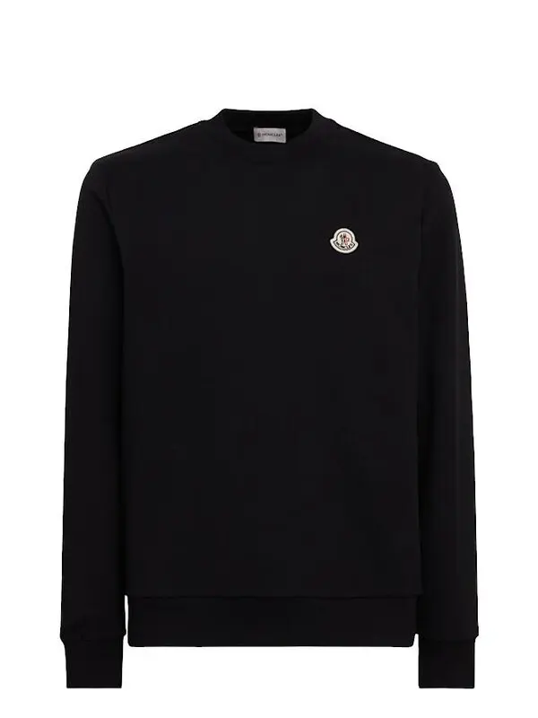 Moncler Logo Patch Cotton Crewneck Sweatshirt - Black