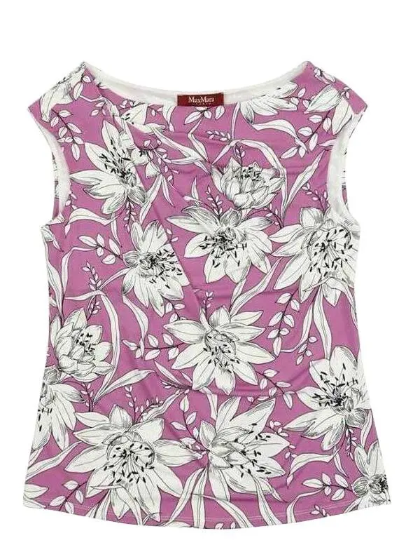 Max Mara Sleeveless Round Neck Printed T-shirt - White